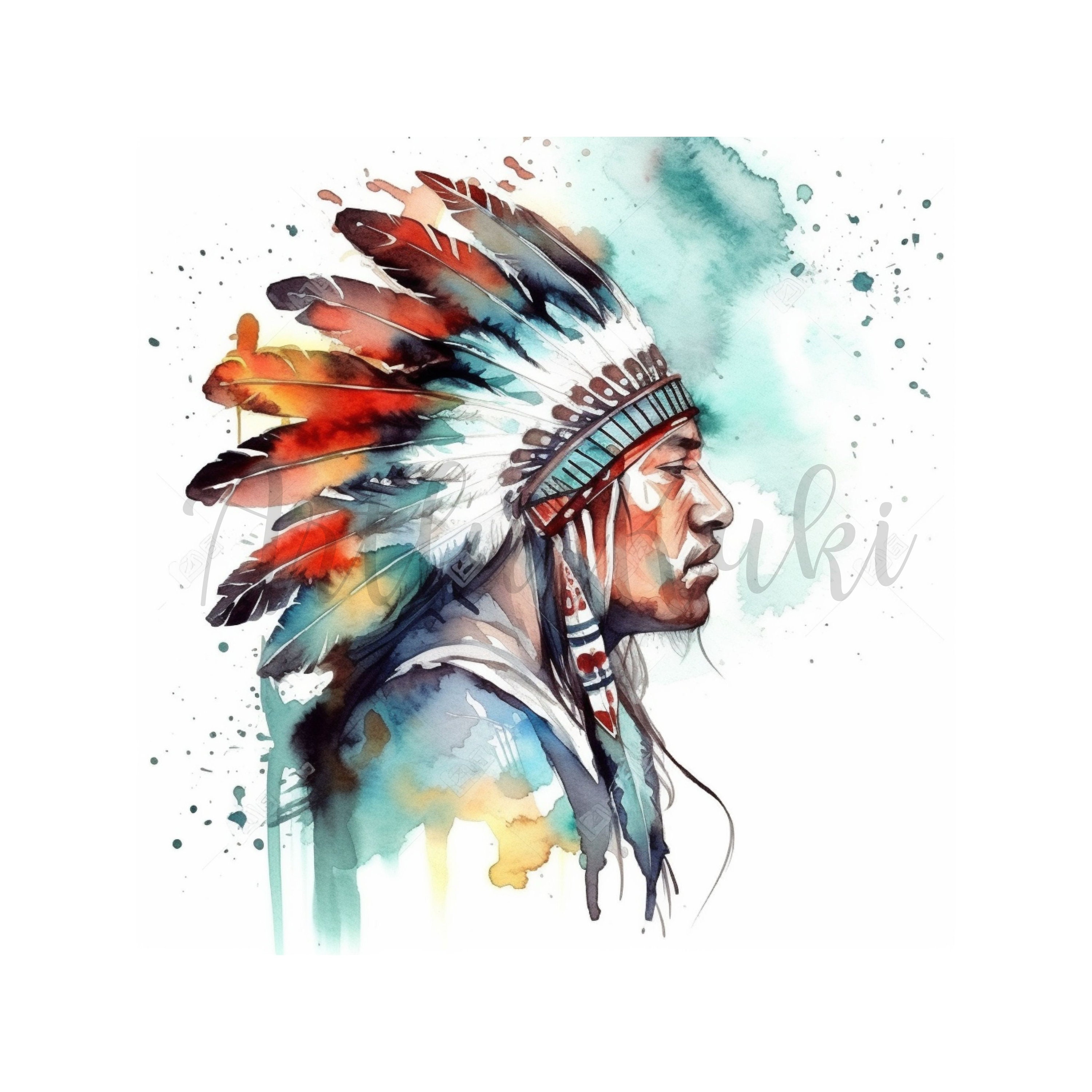 Native American Watercolor Clipart Set: Men, Arrows, Dreamcatchers ...