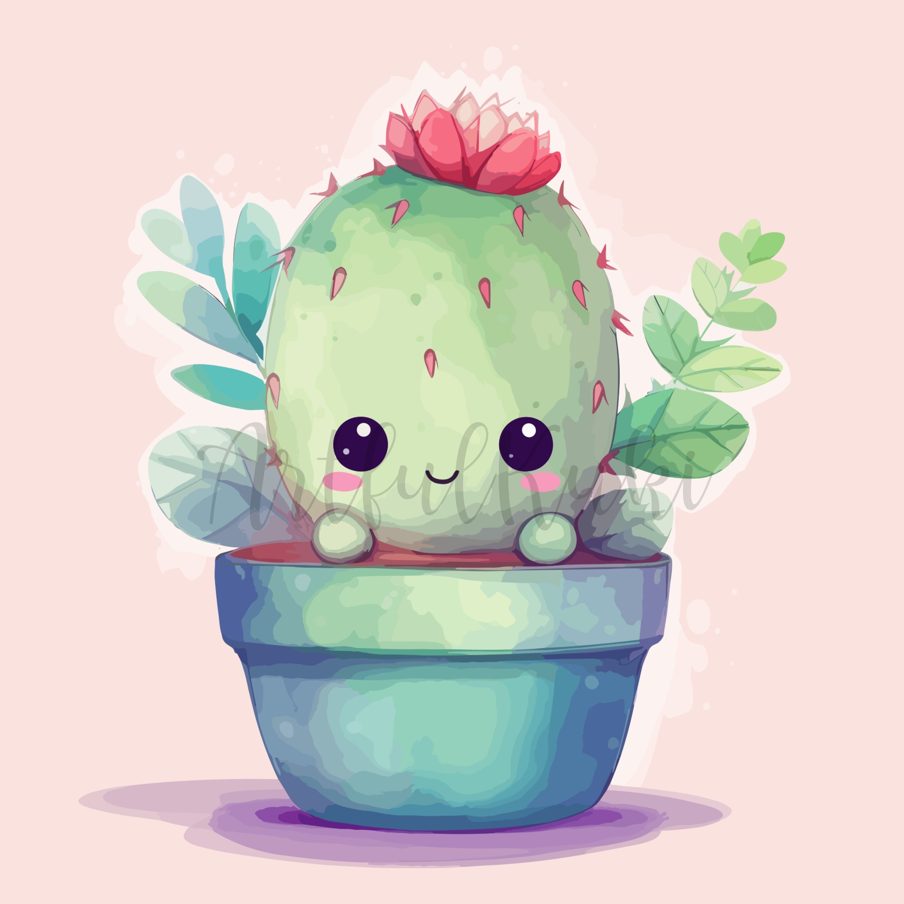 Kawaii Cacti Clipart Set: Cute Succulent PNG Graphics (digital Download ...