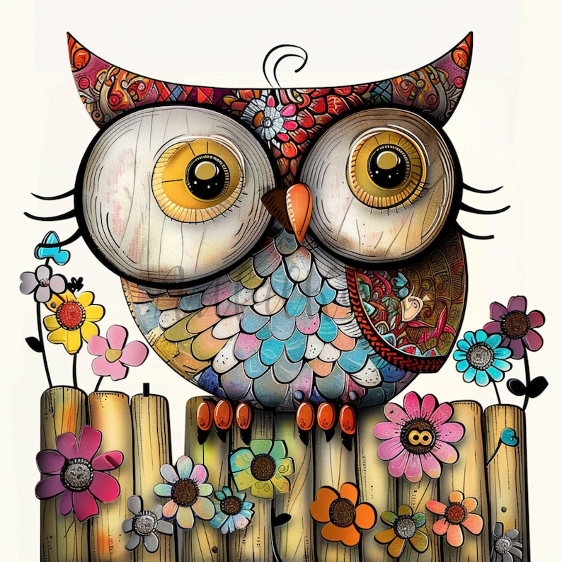 Quirky Whimsical Owl Clipart- 34 PNG Images, Instant Download Digital ...