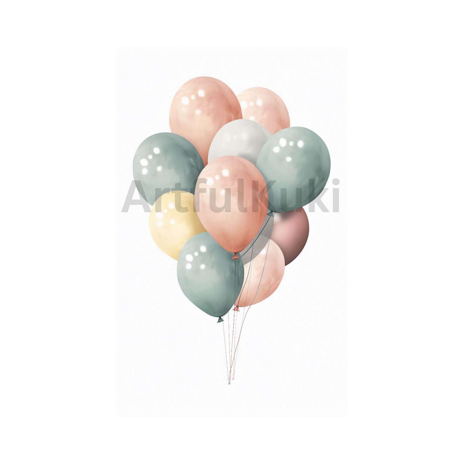 Colorful Balloons Clipart Set - 10 Hiquality Pngs - Digital Download ...