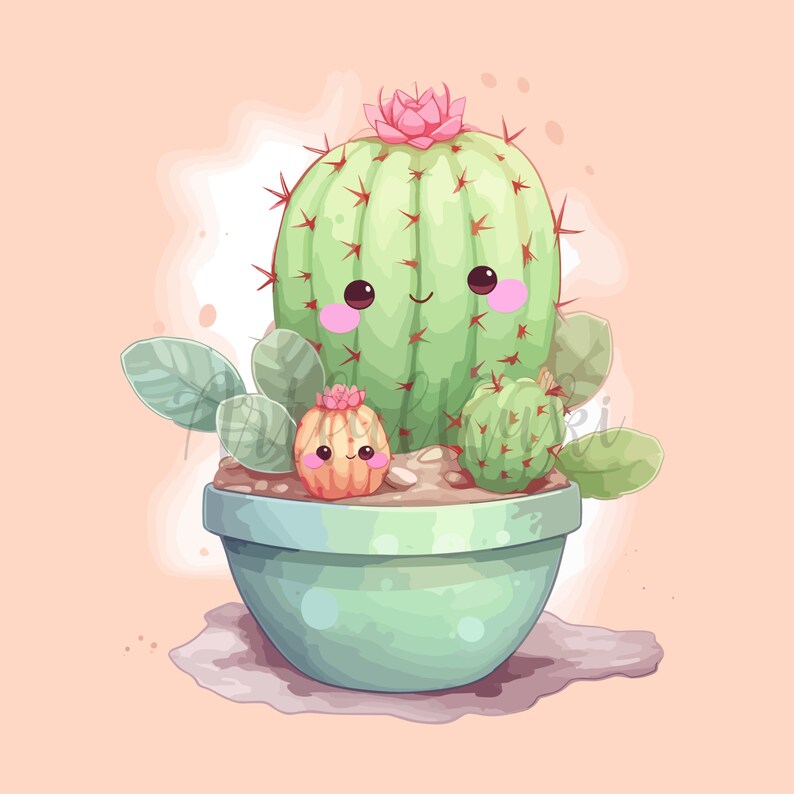 Kawaii Cacti Clipart Set: Cute Succulent PNG Graphics (digital Download ...