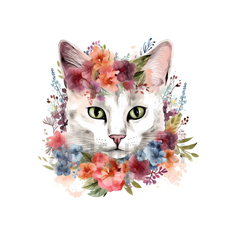 Boho Floral Cat Clipart Cat Clip Art for Instant Digital Download With ...