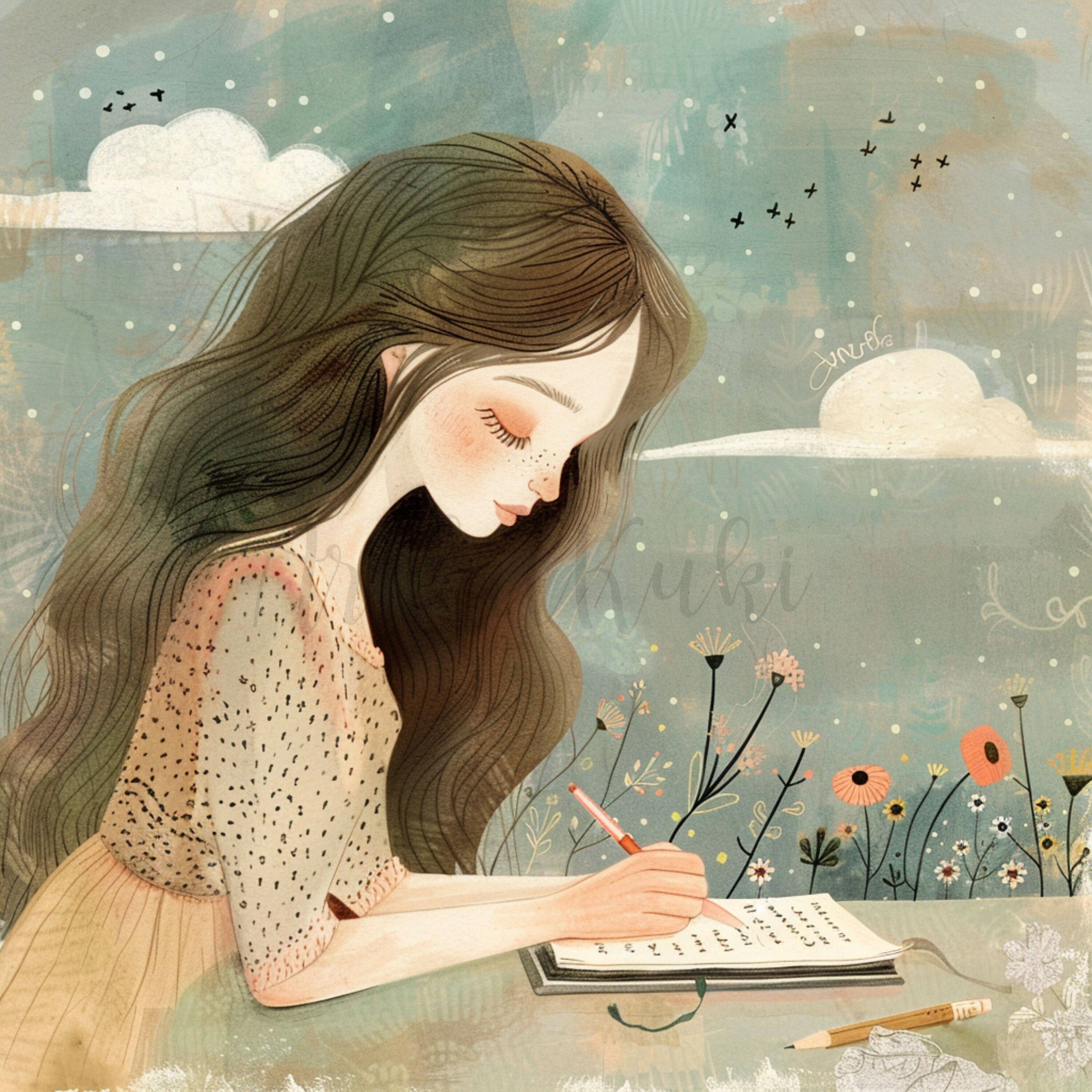 Writing Wonders- 12 PNG Images of Women Writing, Journaling, Different ...