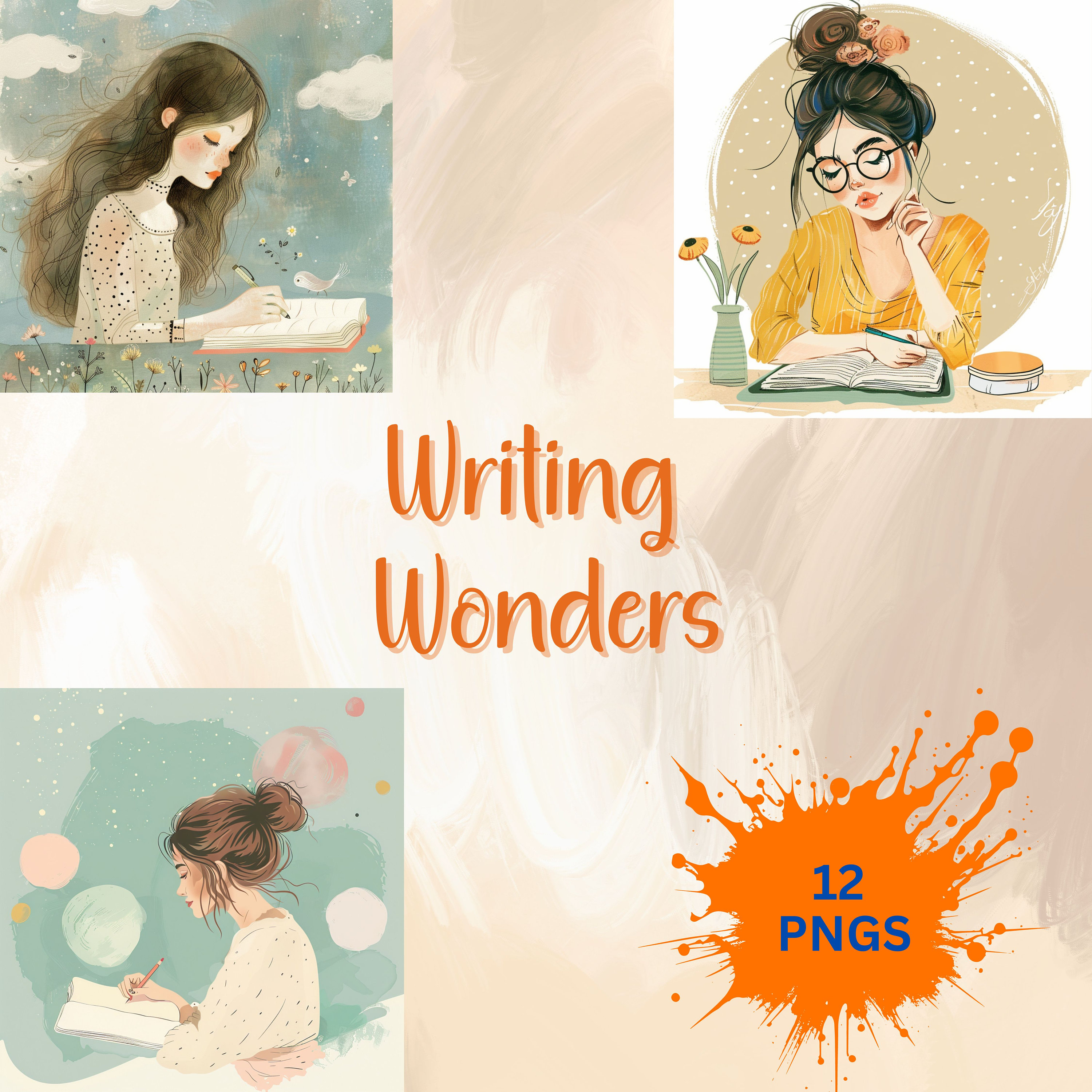 Writing Wonders 12 PNG Images of Women Writing, Journaling, Different ...