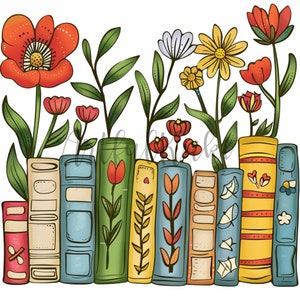 Whimsical & Rustic Books and Flowers Clipart Collection, Digital ...