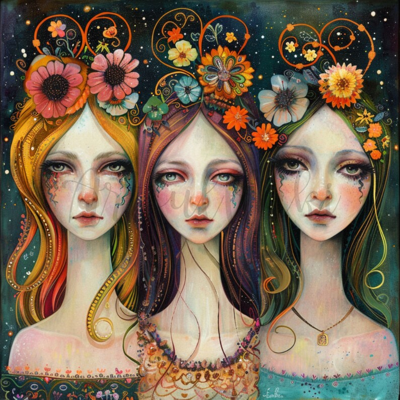 Whimsical Women Portraits Clipart, 35 PNG Files, Whimsy Witchy Gypsy ...