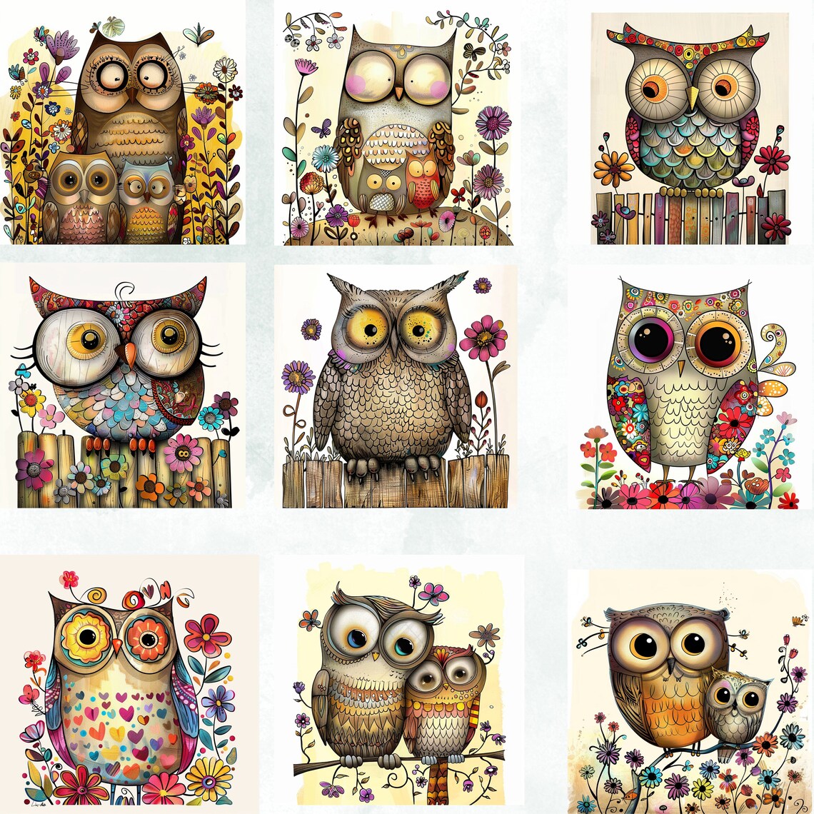 Quirky Whimsical Owl Clipart- 34 PNG Images, Instant Download Digital ...