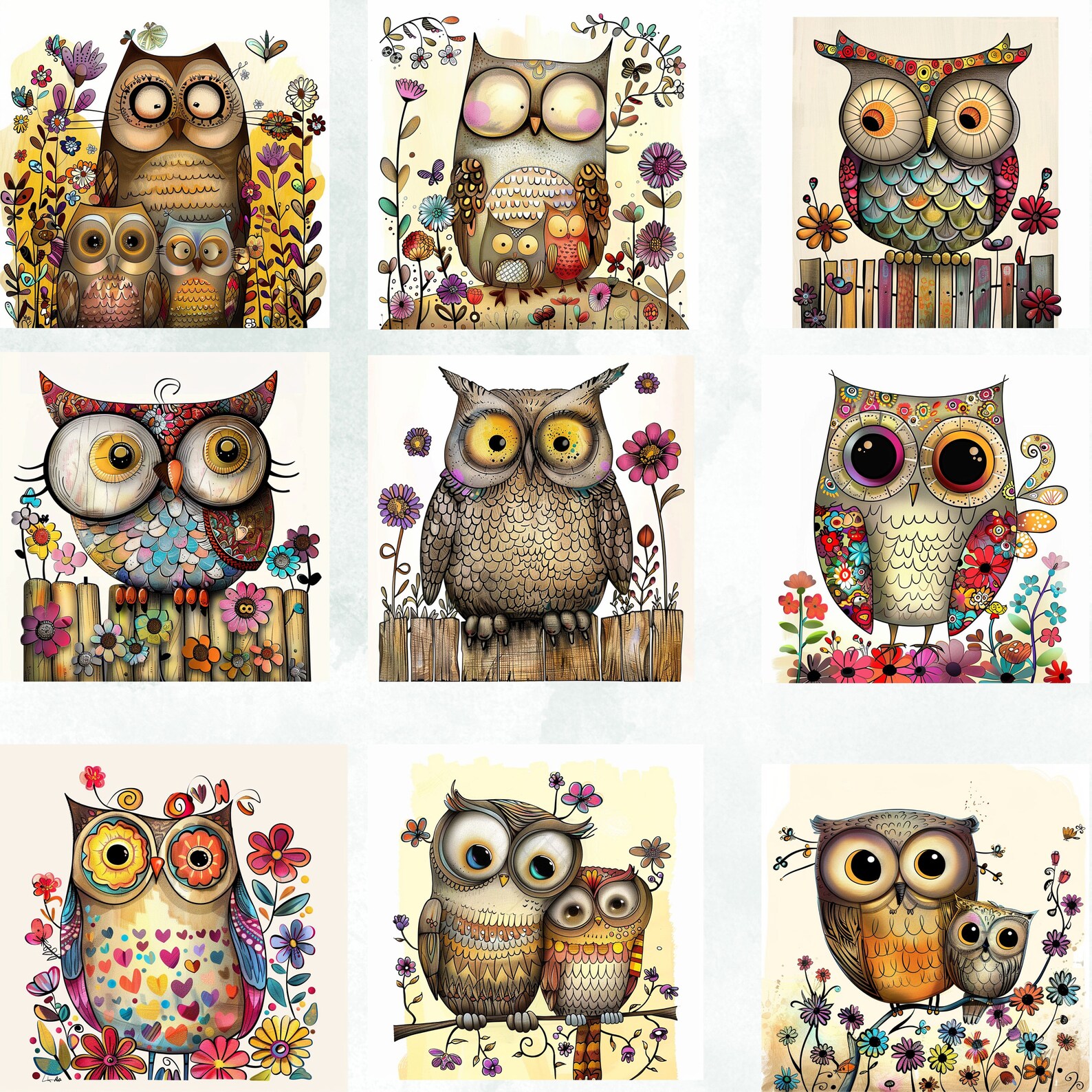 Quirky Whimsical Owl Clipart- 34 PNG Images, Instant Download Digital ...