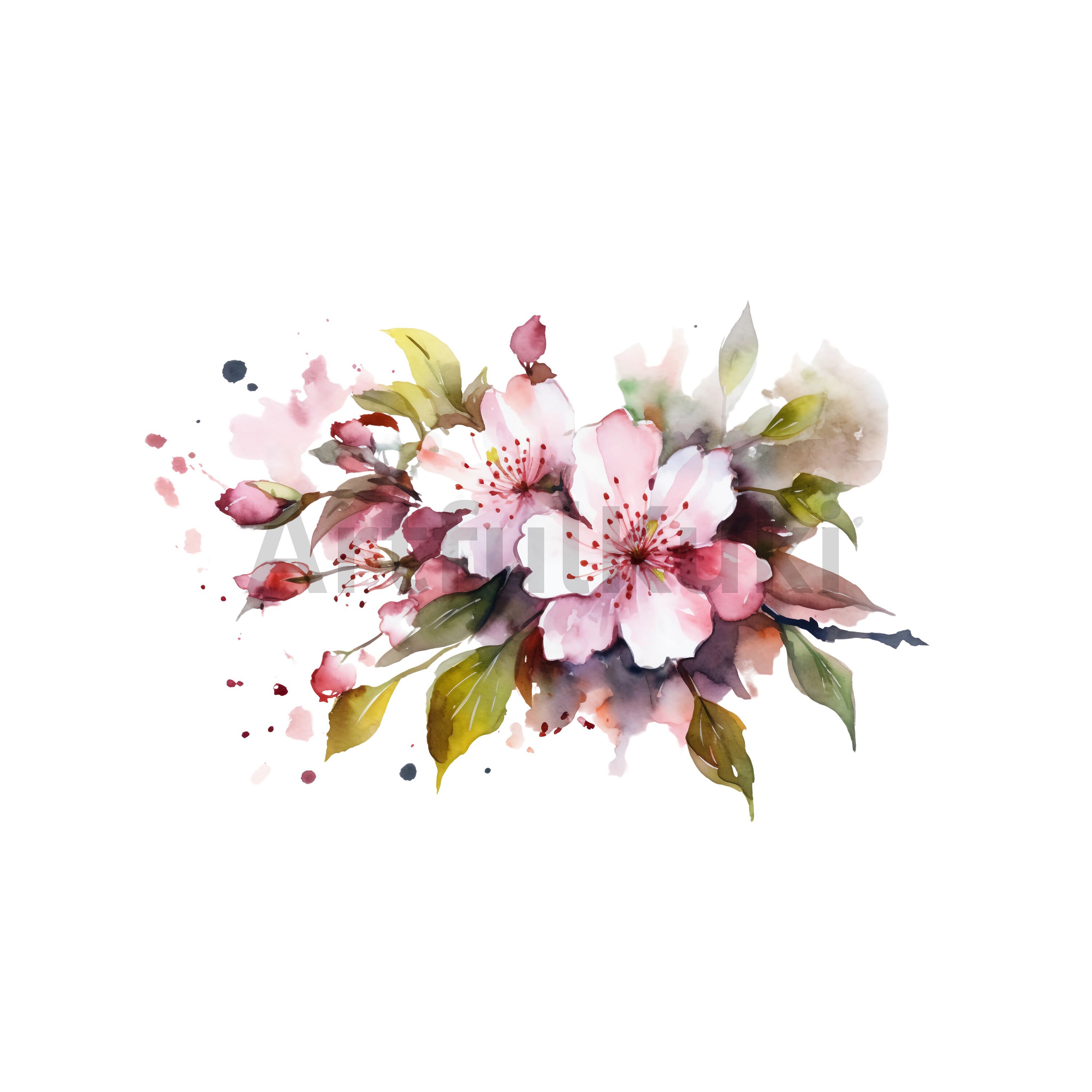 Watercolor Sakura Flower Clipart: Pink & Purple Cherry Blossom Pngs ...