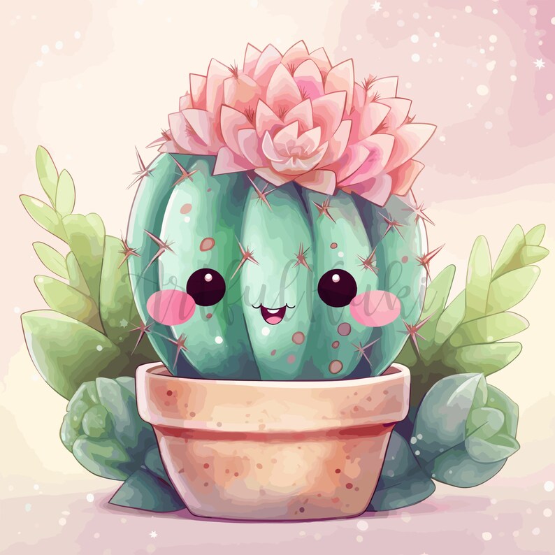 Kawaii Cacti Clipart Set: Cute Succulent PNG Graphics (digital Download ...