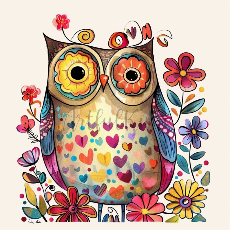 Quirky Whimsical Owl Clipart- 34 PNG Images, Instant Download Digital ...