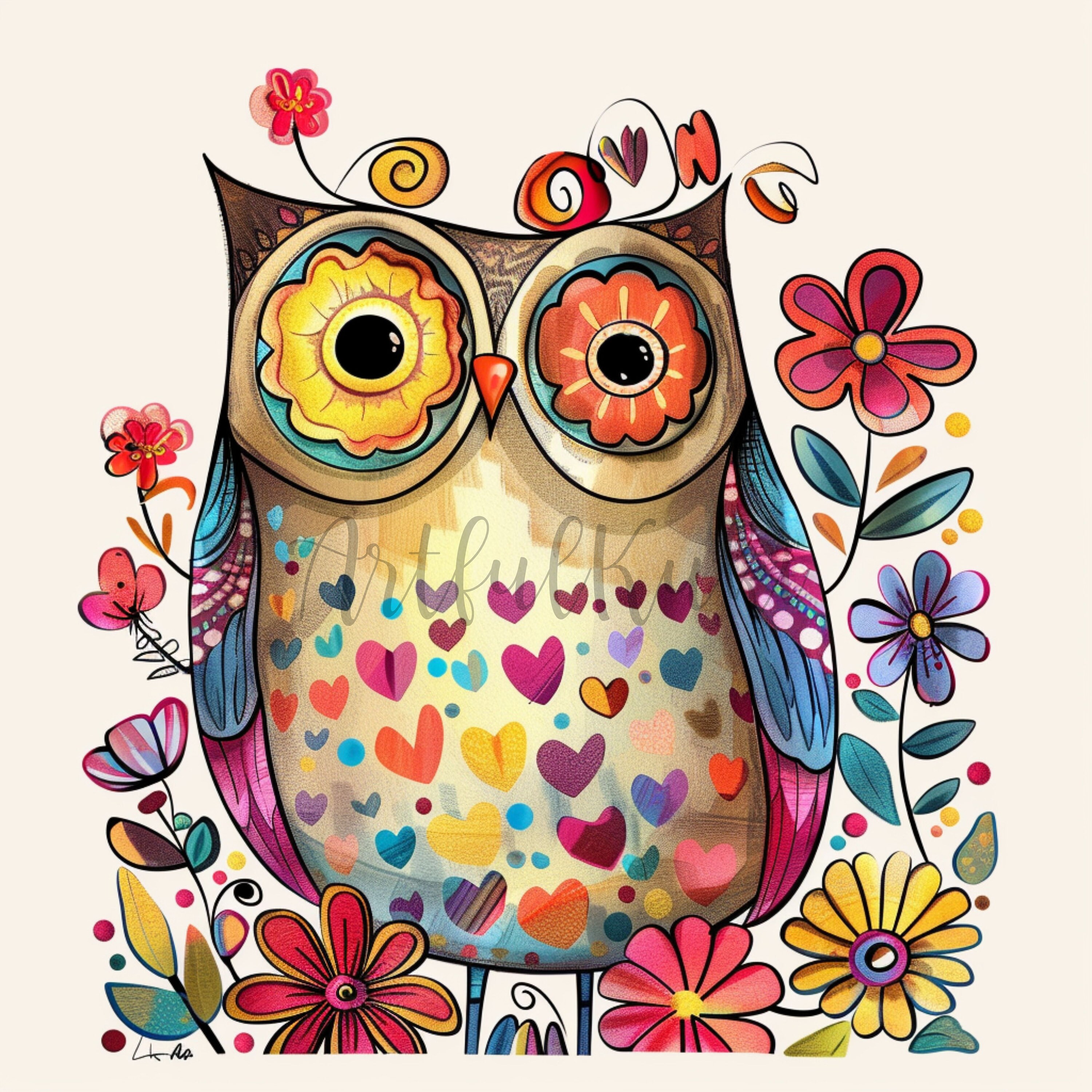 Quirky Whimsical Owl Clipart- 34 PNG Images, Instant Download Digital ...