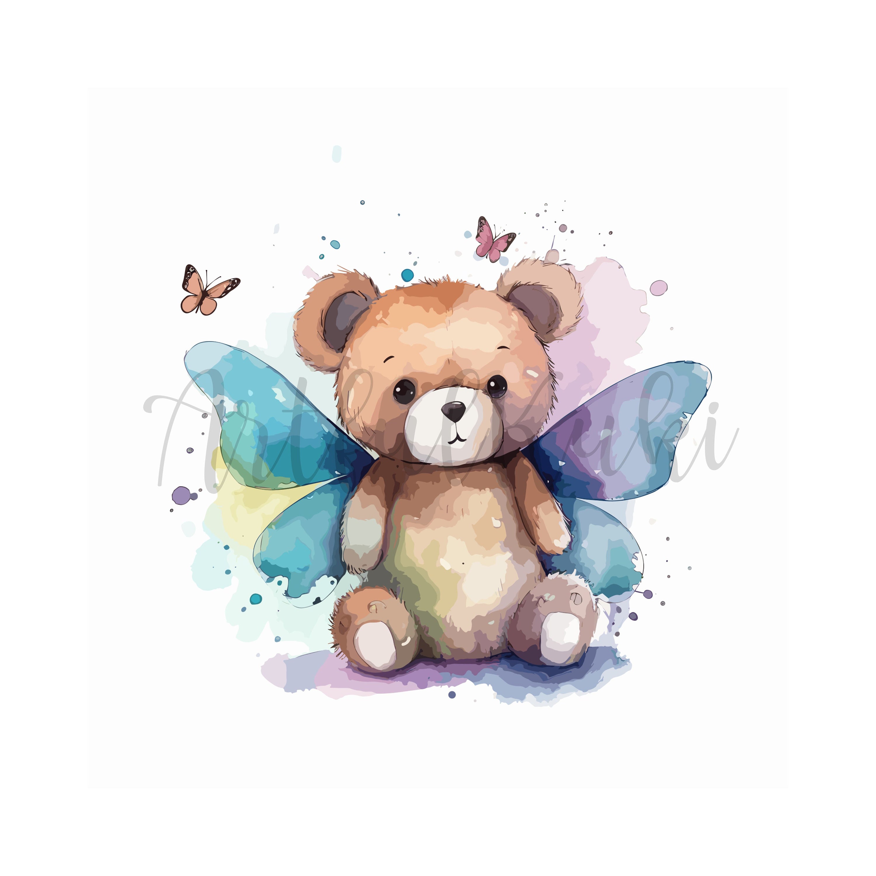 Watercolor Teddy Bear With Butterfly Wings Pngs, Transparent Background ...