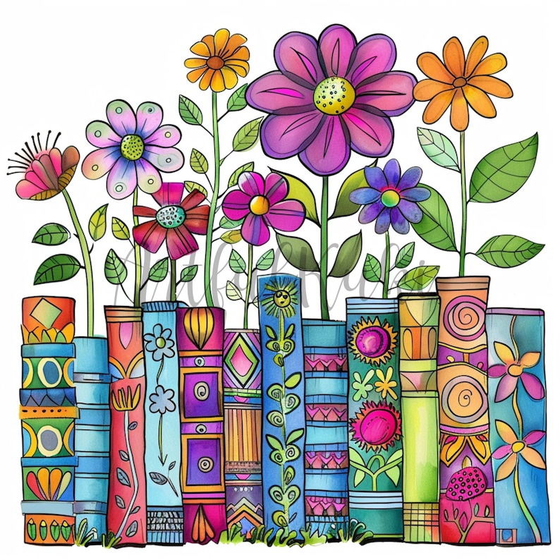 Rustic Books and Flowers Clipart: Whimsical PNG Collection (digital ...