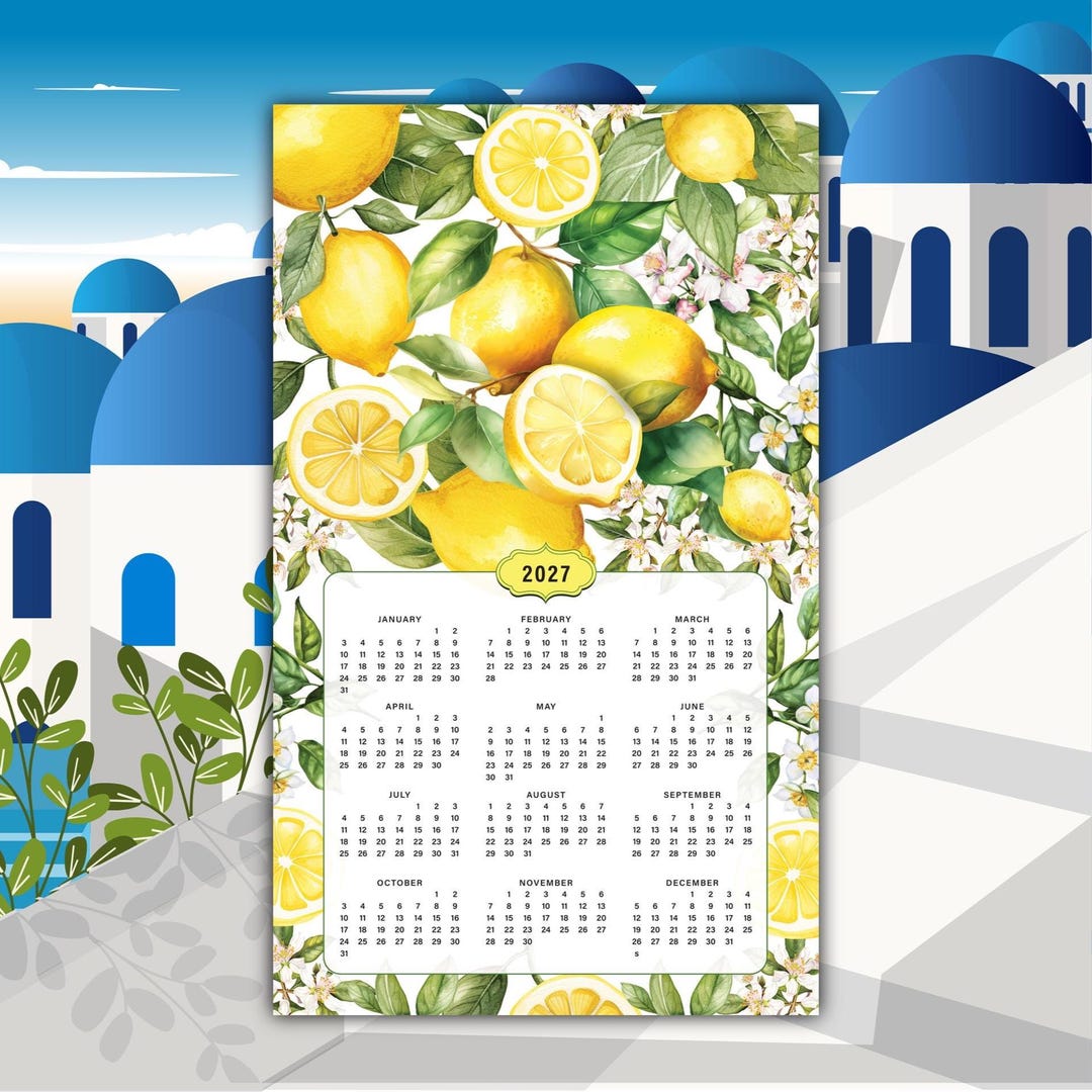 2027 Tea Towel Calendar, Lemons and Lemon Blossoms, Mediterranean Tea ...