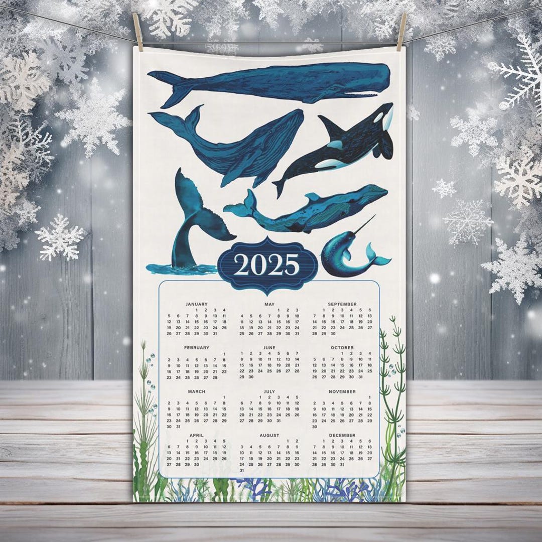 2025 Tea Towel Whale Calendar With 5 Whale Illustrations in a Vintage ...