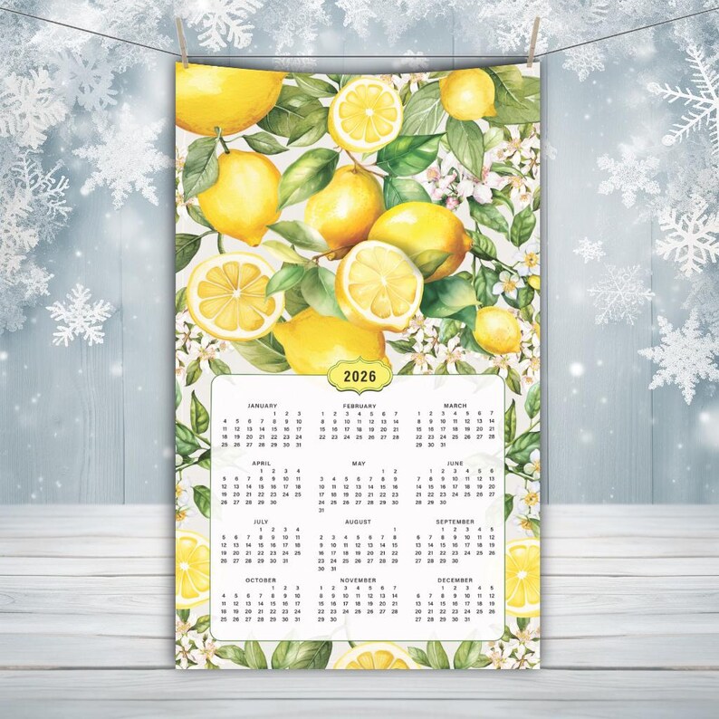 Lemons and Lemon Blossoms Tea Towel Calendar, ANY YEAR, Mediterranean ...