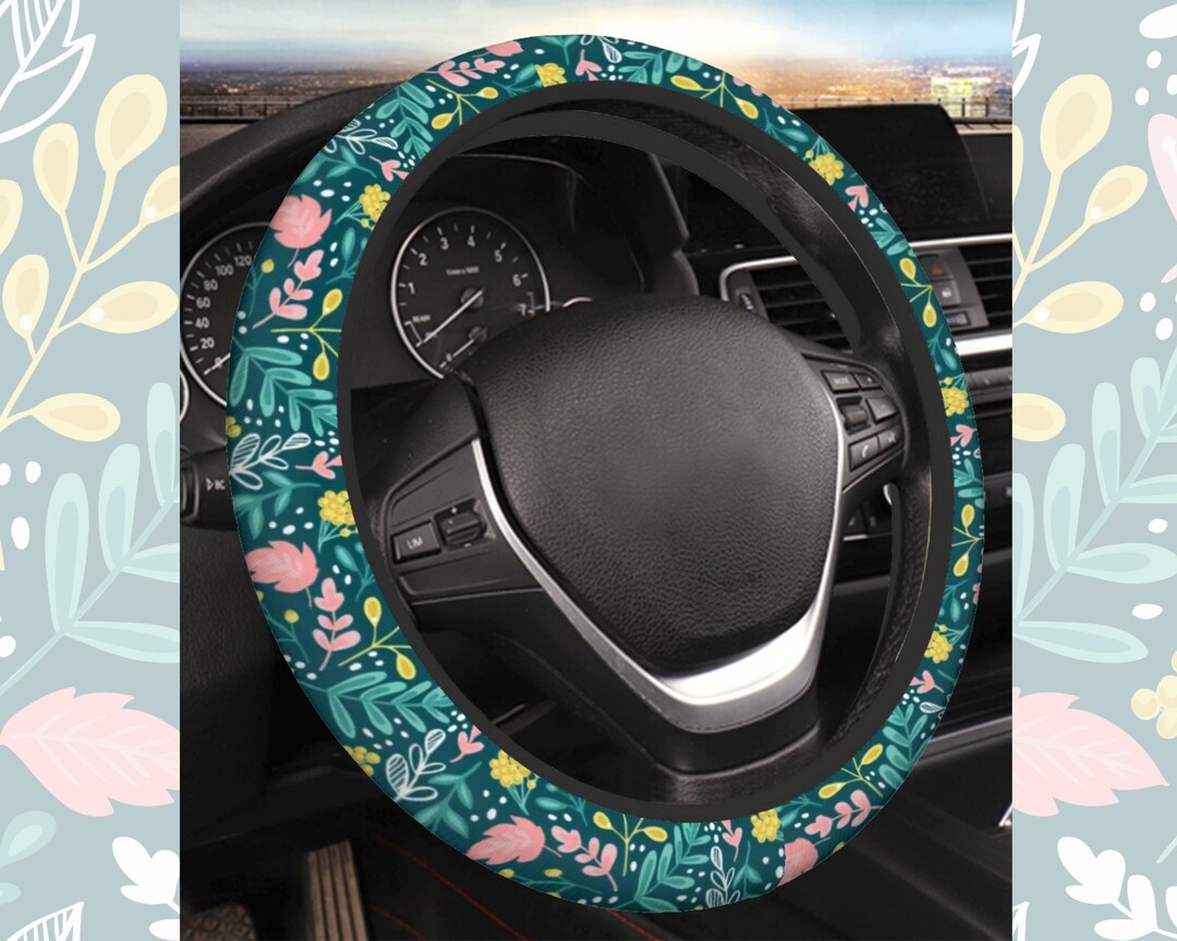 Green Wildflower Steering Wheel Cover, Green Car Wheel Cover for Women ...