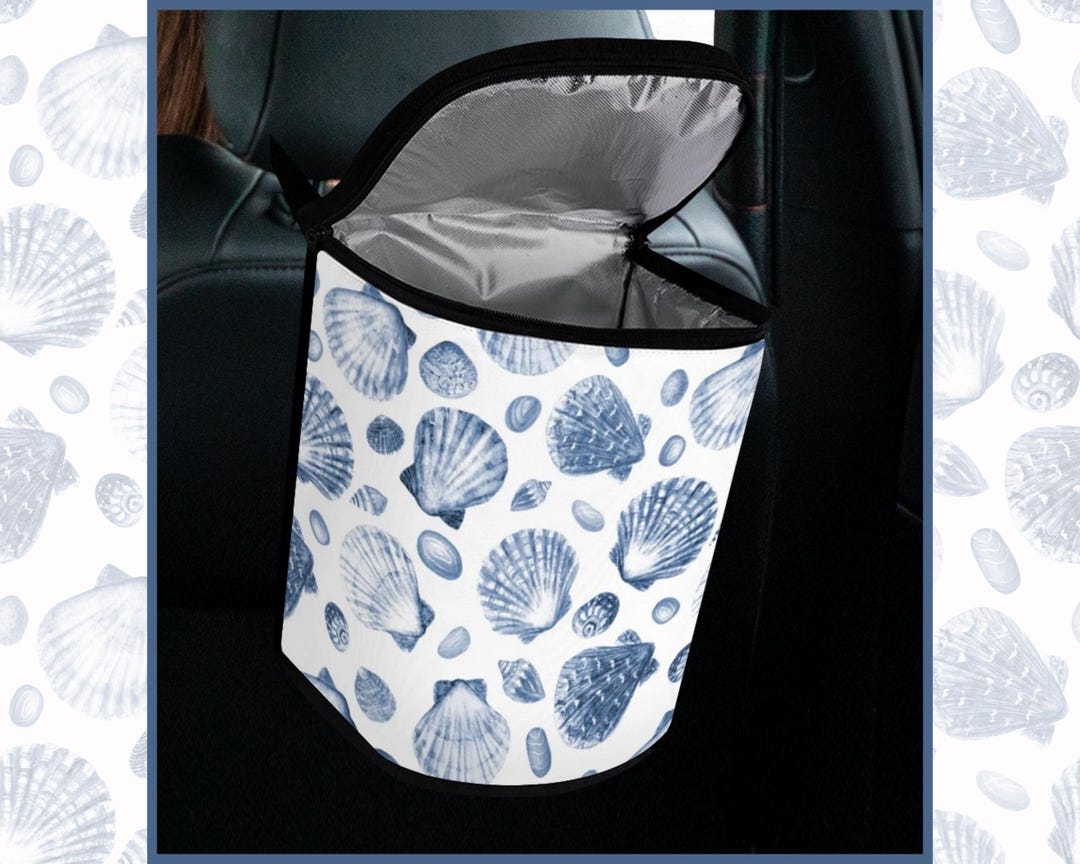 Blue Seashell Car Trash Bag, Ocean Car Trash Bin, Blue Car Trash Can ...