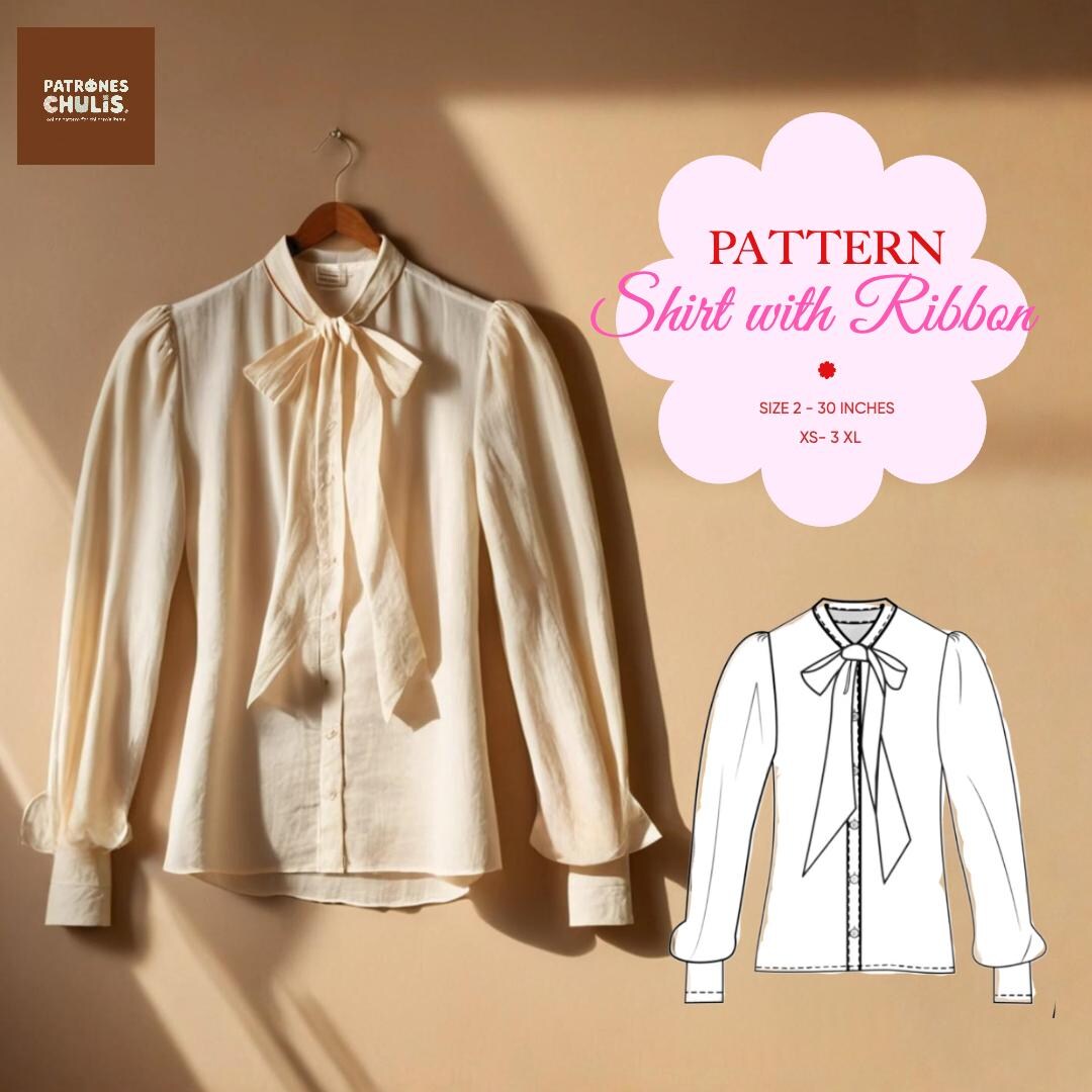 Bow Shirt Pattern. Sewing Pattern With a Bow at the Neck. Blouse. Shirt ...