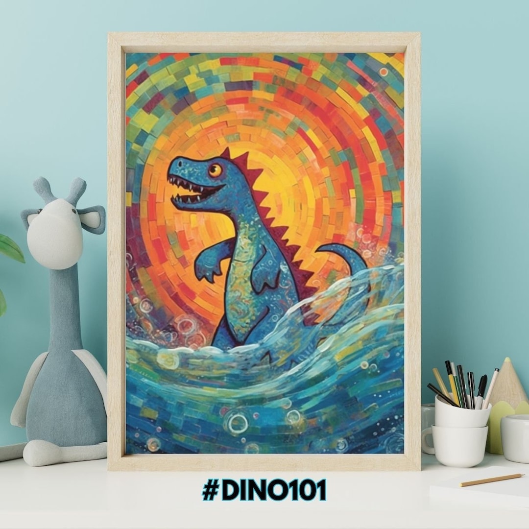 Abstract Painting With a Colorful Cartoon Dinosaur in the - Etsy