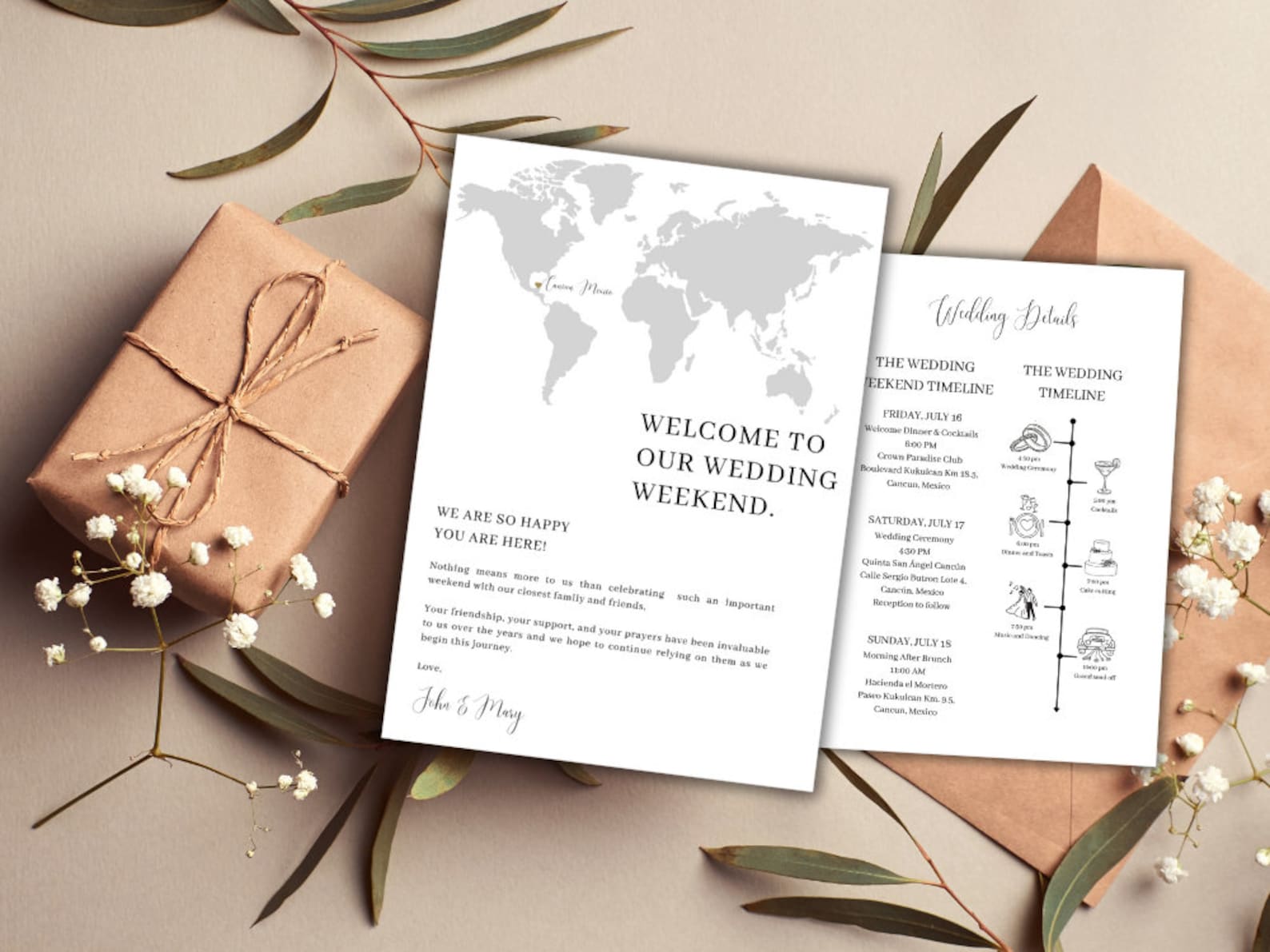 Wedding Welcome Card Template | Printable | Timeline, Order of Events ...