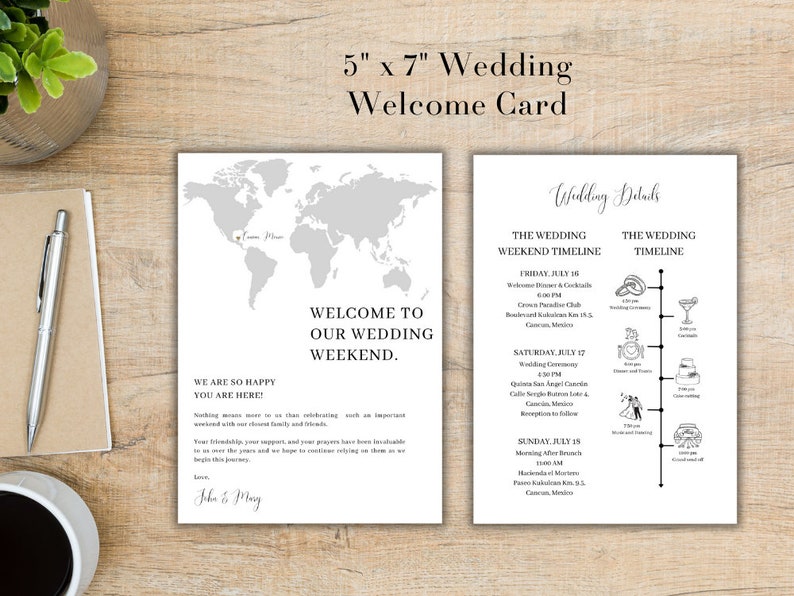 Wedding Welcome Card Template | Printable | Timeline, Order of Events ...