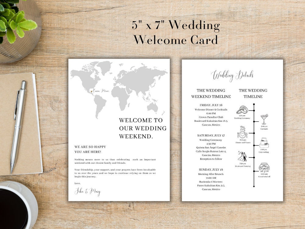 Wedding Welcome Card Template | Printable | Timeline, Order of Events ...