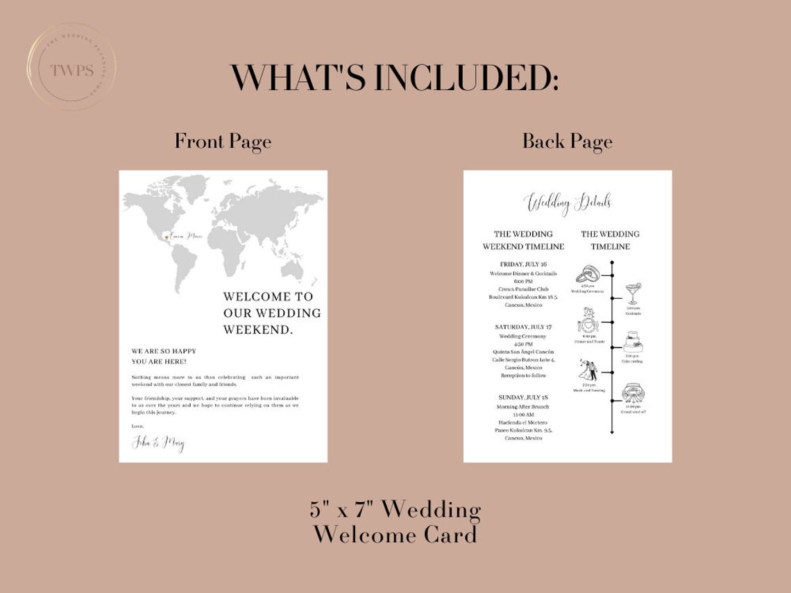 Wedding Welcome Card Template | Printable | Timeline, Order of Events ...