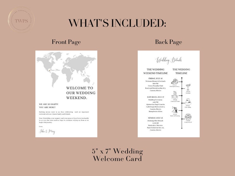 Wedding Welcome Card Template | Printable | Timeline, Order of Events ...