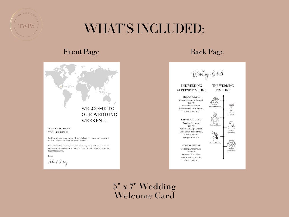Wedding Welcome Card Template | Printable | Timeline, Order of Events ...