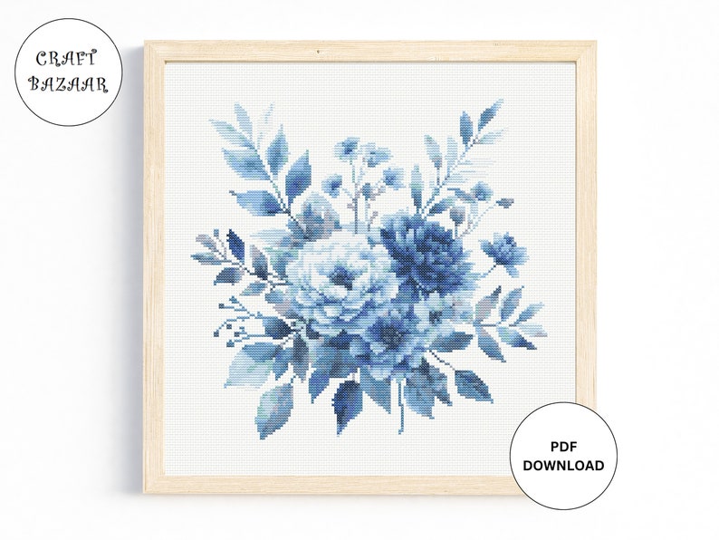 Blue Floral Bouquet Cross Stitch Pattern Flower, Instant Download Cross ...