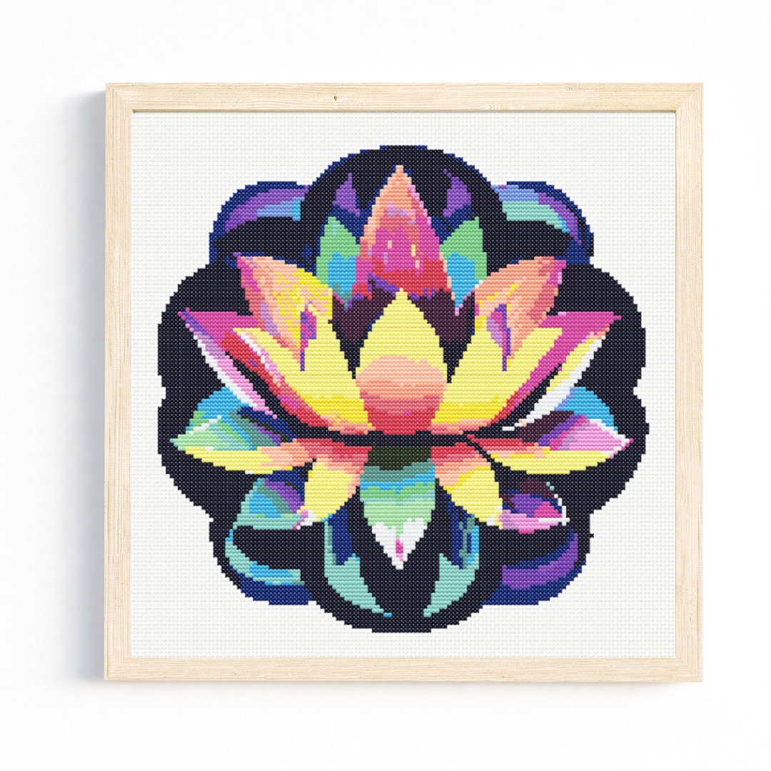 Large Rainbow Lotus Flower Cross Stitch Pattern PDF, Instant Download ...
