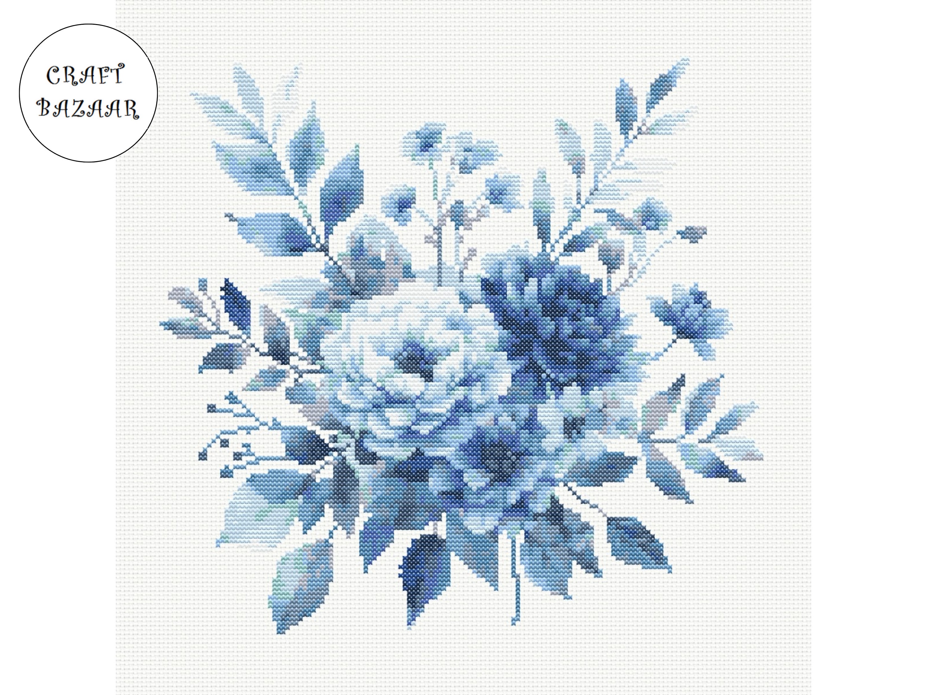 Blue Floral Bouquet Cross Stitch Pattern Flower, Instant Download Cross ...