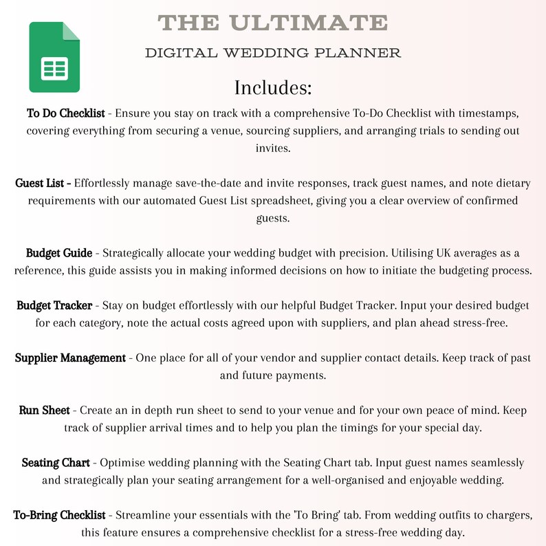 The Ultimate Digital Wedding Planner, All-in-one Wedding Spreadsheet ...