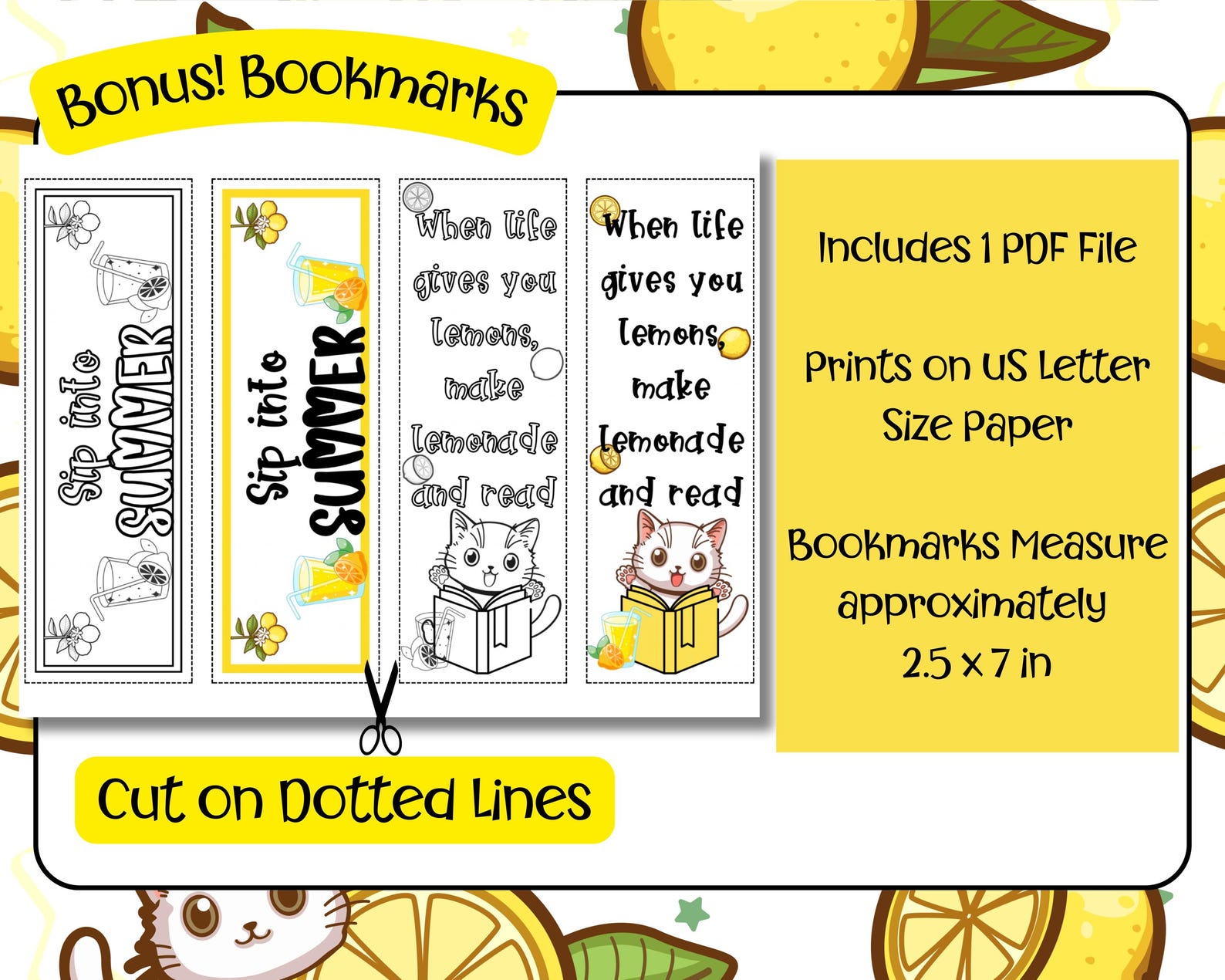 Lemonade Cat Summer Reading Log: Printable Tracker Bundle (digital ...