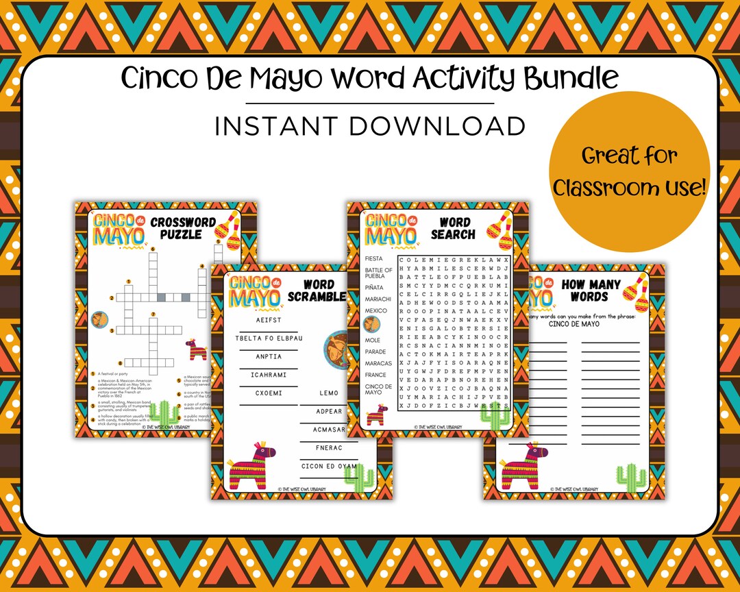 Printable Cinco De Mayo Word Activity Bundle for Kids & Adults ...
