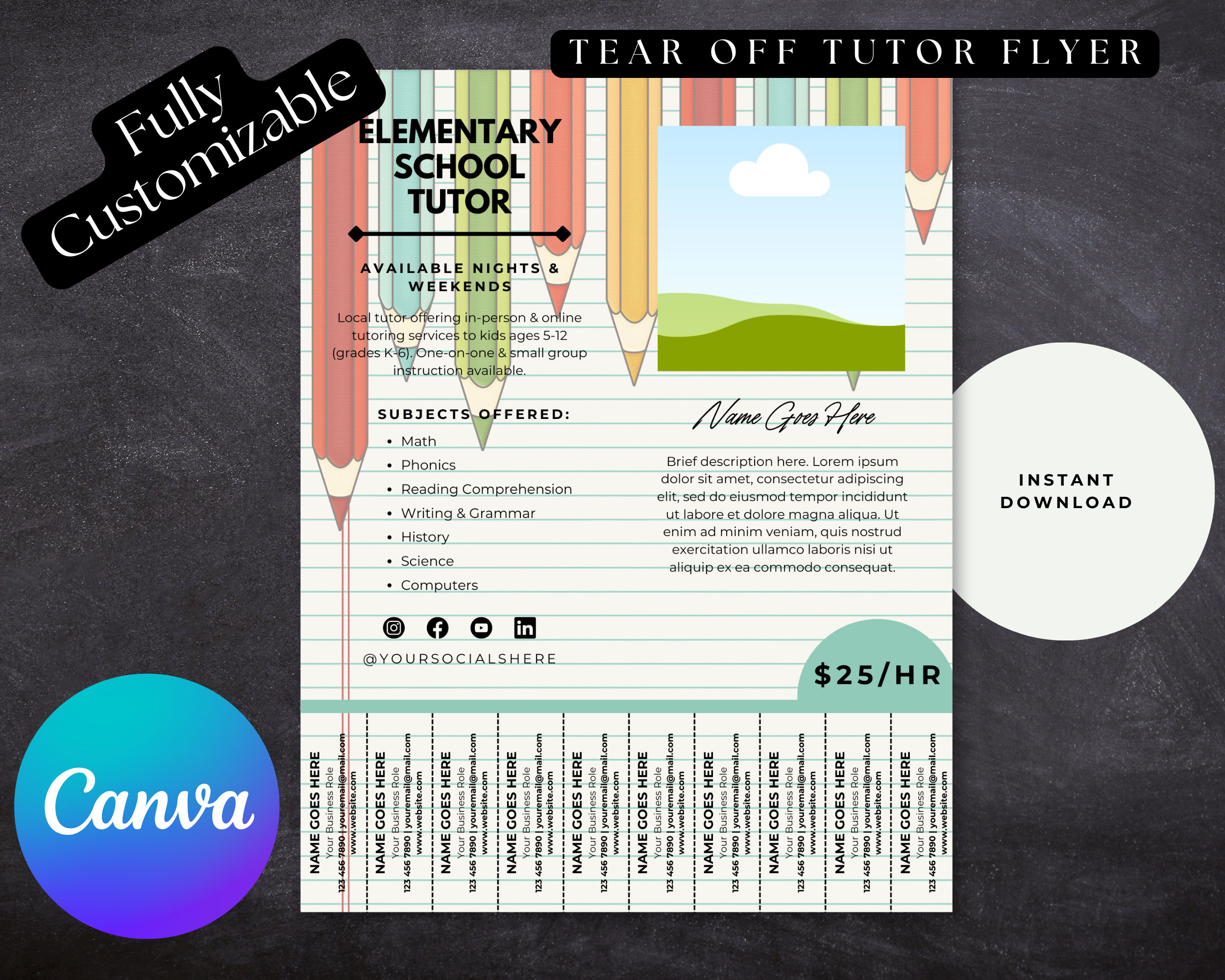 Editable Tear off Tutoring Flyer - Tutor Flyer - Editable Canva ...
