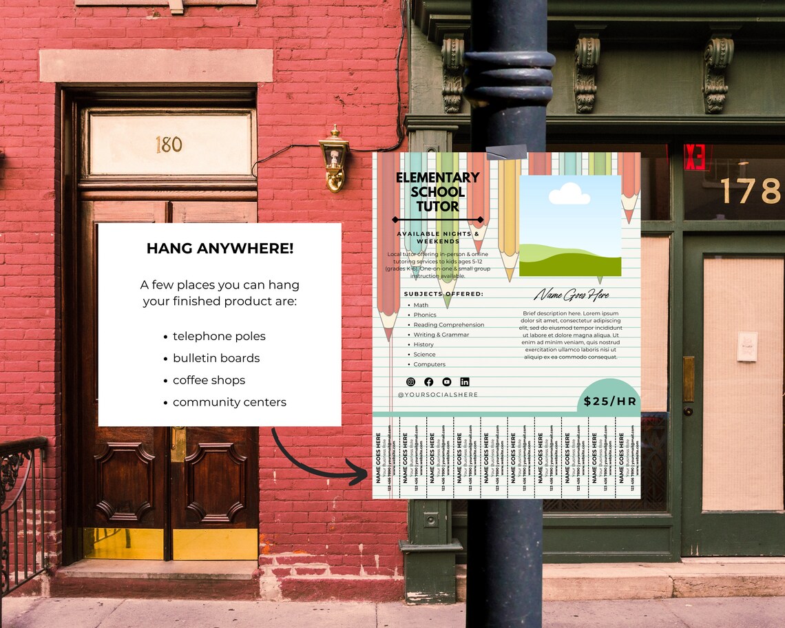 Editable Tear off Tutoring Flyer - Tutor Flyer - Editable Canva ...