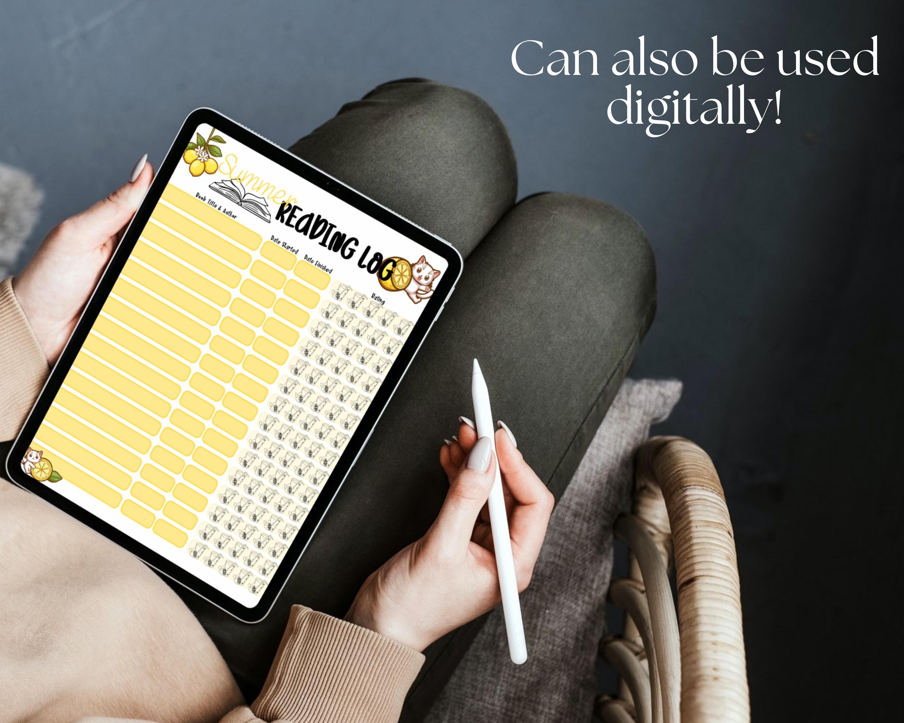 Lemonade Cat Summer Reading Log: Printable Tracker Bundle (digital ...