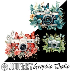 Rainbow Floral Camera Clipart Bundle, Watercolor Clipart Bundle ...