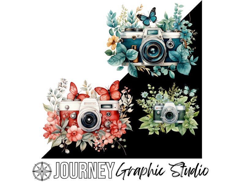 Rainbow Floral Camera Clipart Bundle, Watercolor Clipart Bundle ...