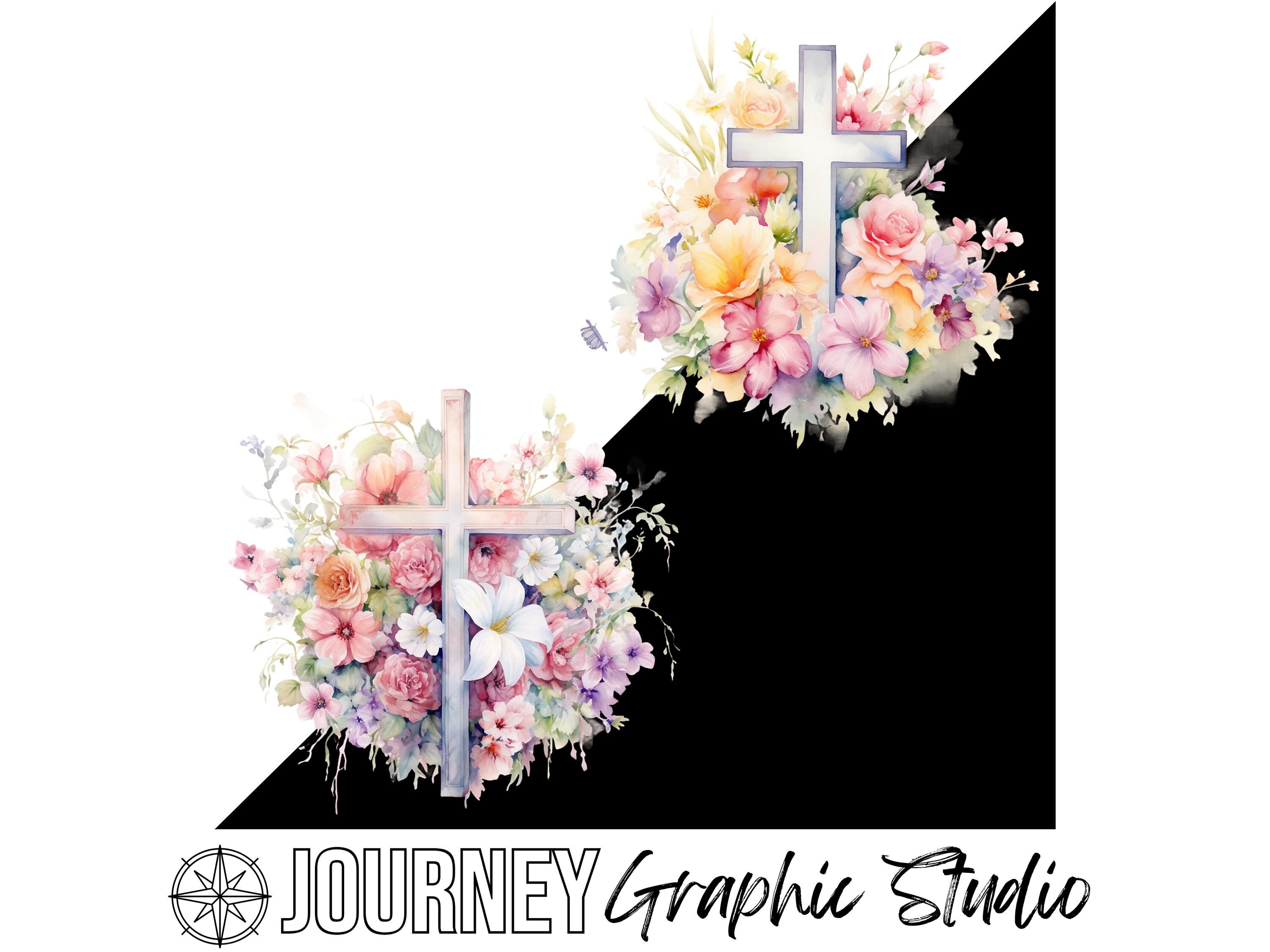 Pastel Floral Cross Clipart Bundle, Watercolor Clipart Bundle, Easter ...