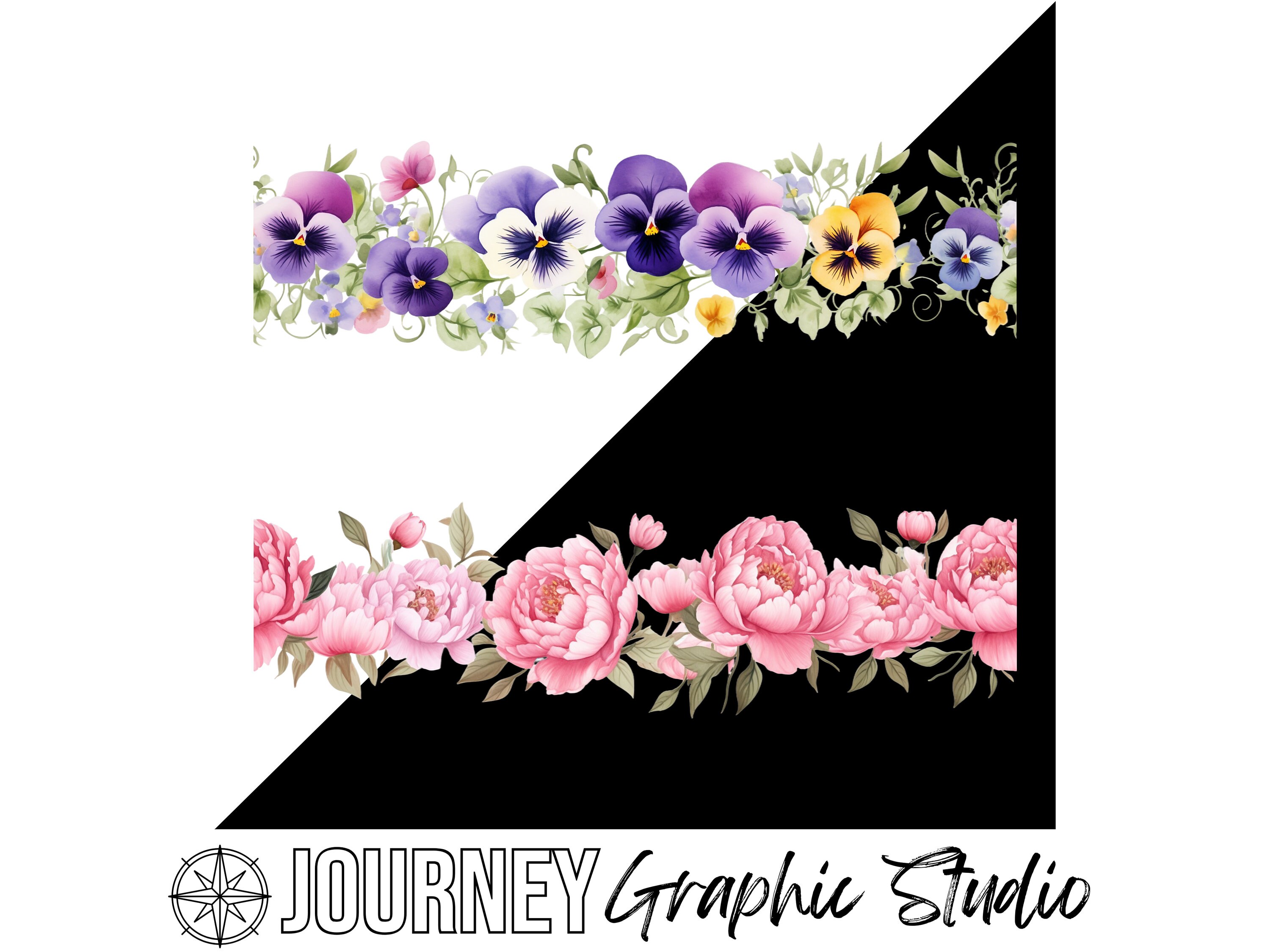 Seamless Floral Border Clipart Bundle, Watercolor Flower Border Clipart ...