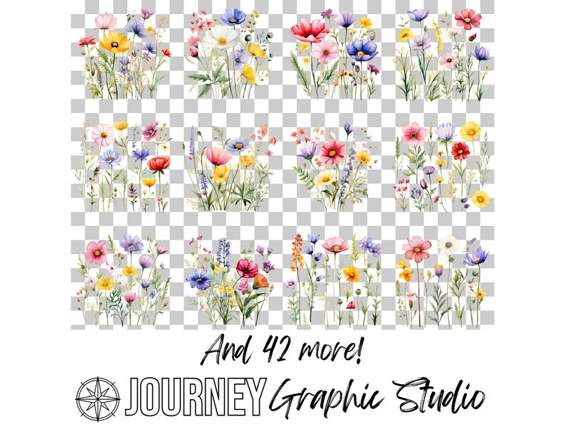 Bold Wildflowers Clipart Bundle Watercolor Clipart Bundle, Floral ...