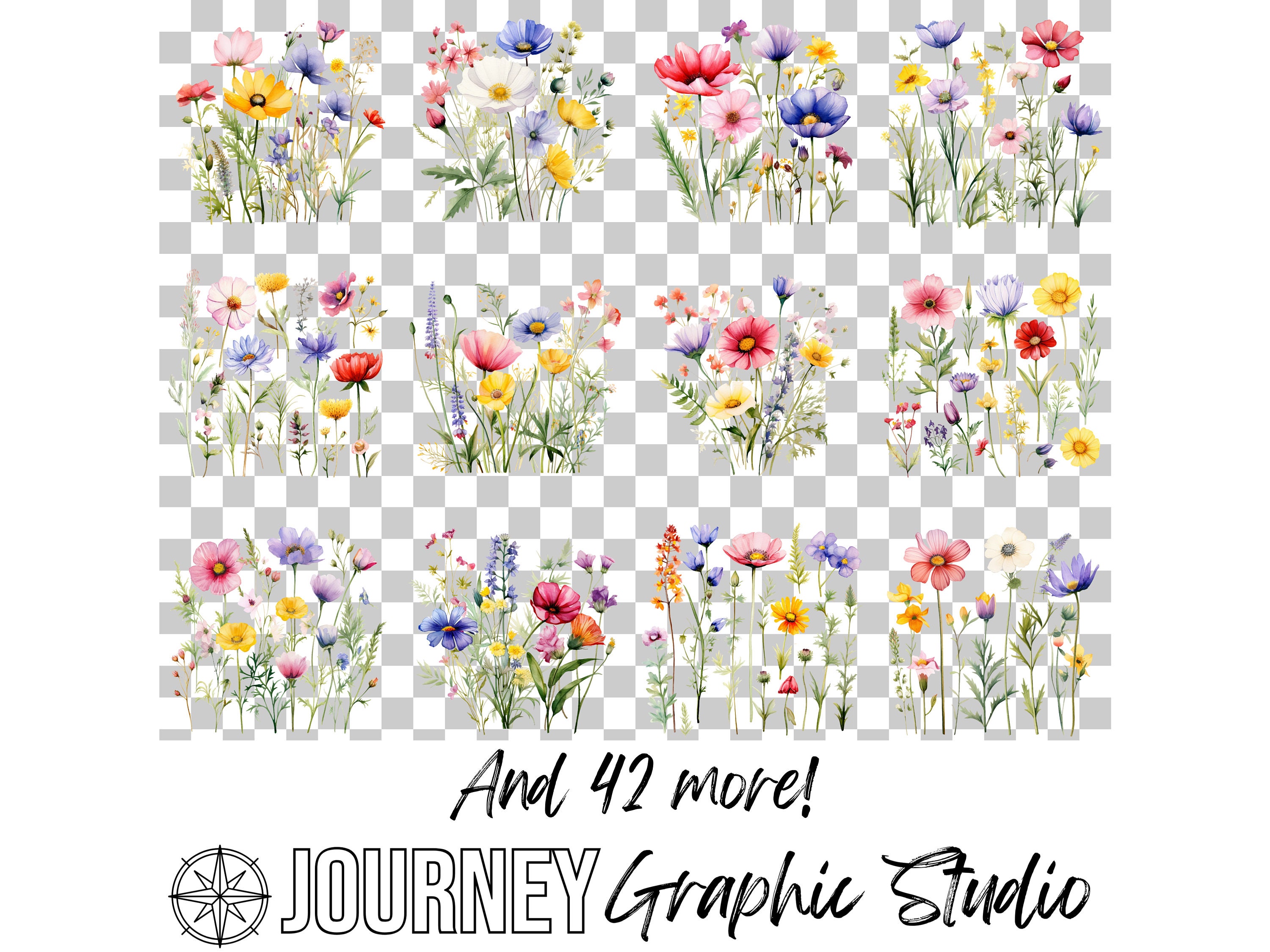 Bold Wildflowers Clipart Bundle Watercolor Clipart Bundle, Floral ...