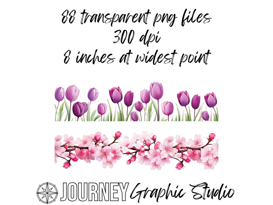 Seamless Floral Border Clipart Bundle, Watercolor Flower Border Clipart ...