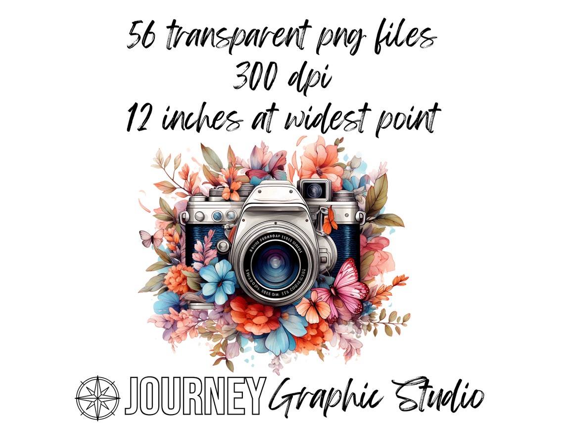 Floral Camera Clipart Bundle, Watercolor Clipart Bundle, Cameras ...