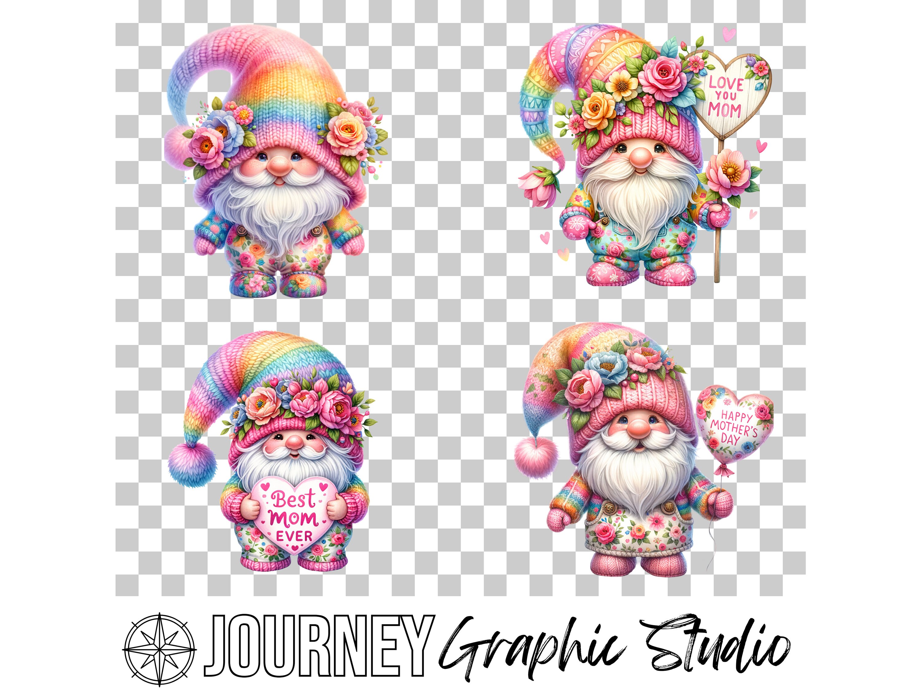 Mother's Day Gnomes Clipart, Watercolor Gnome Clipart Bundle, Floral ...