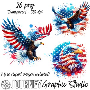 Patriotic Eagle Clipart Bundle, Watercolor Eagle Clipart Bundle ...